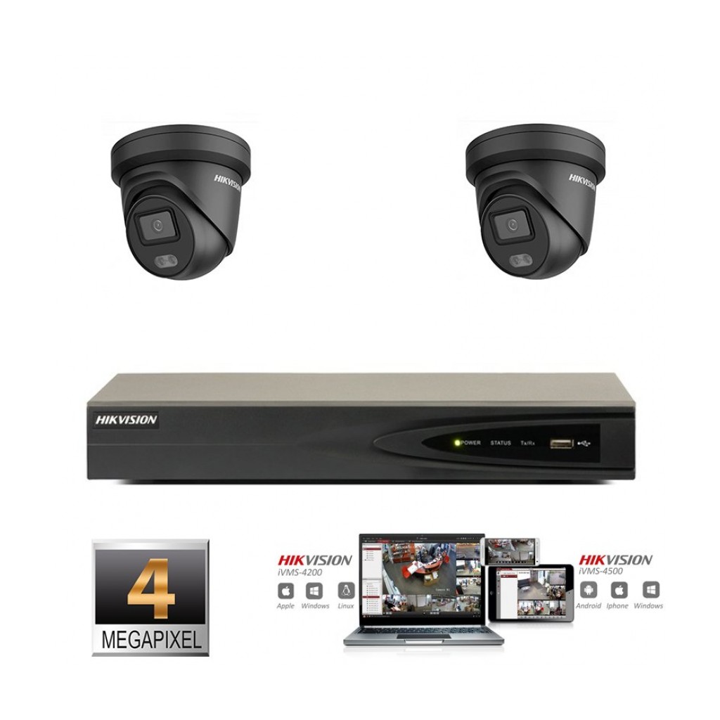Hikvision IP ColorVu camera set black 2x turret 4 megapixel Full HD ...