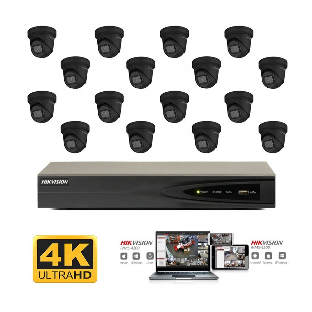 Hikvision IP camera set 16x turret zwart 8 megapixel (4K) Full HD