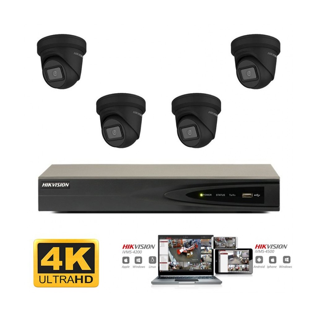 Hikvision IP camera set 4x turret black 8 megapixel (4K) Full HD