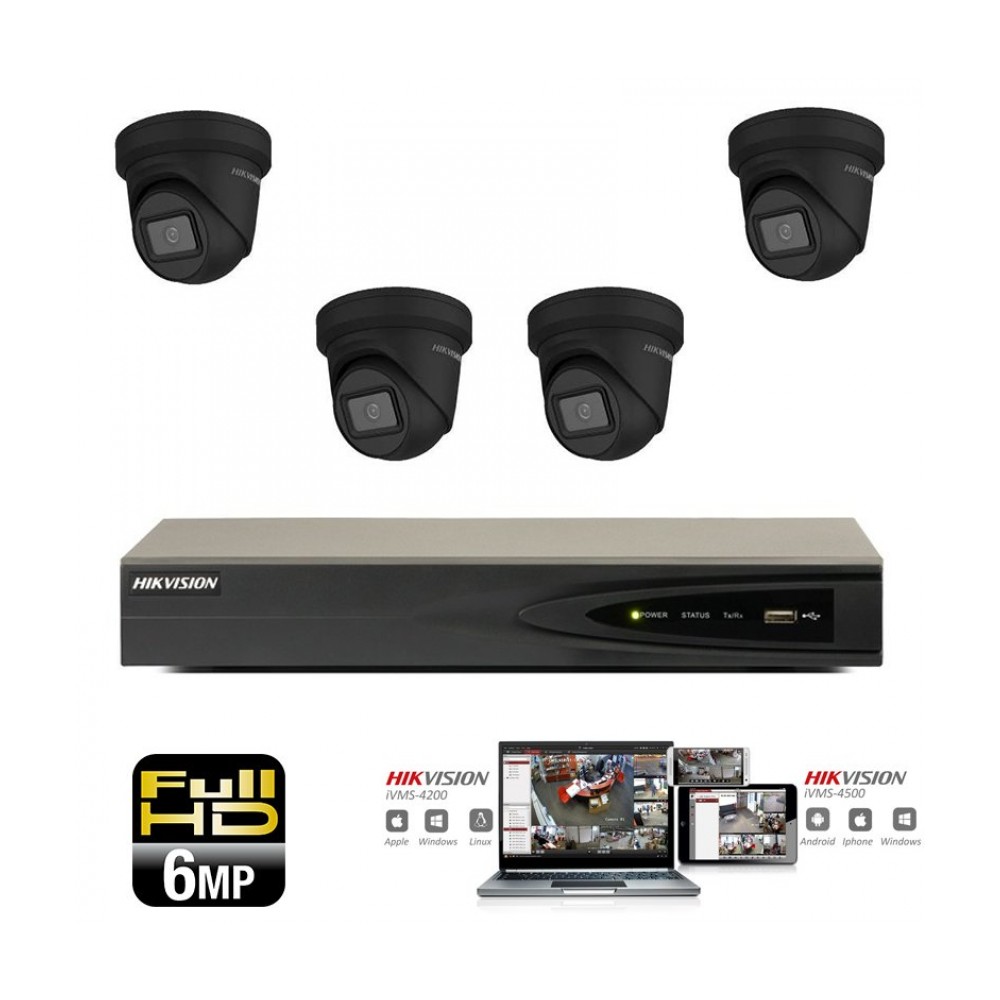 Hikvision IP camera set 4x turret 6 megapixel Full HD